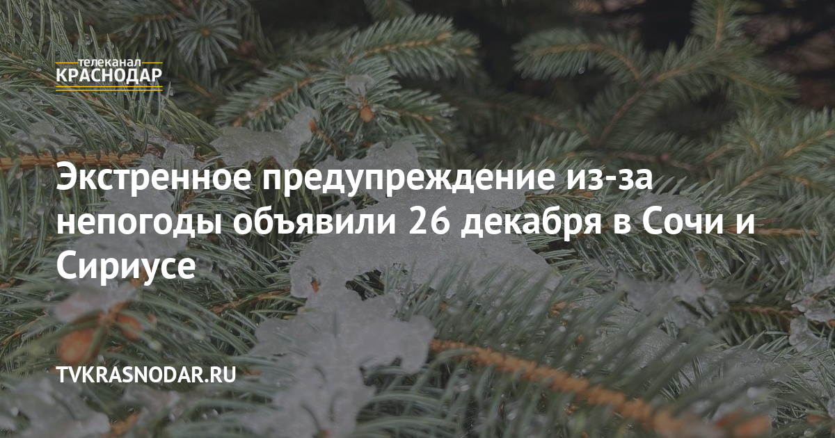 Экстренное предупреждение из-за непогоды объявили 26 декабря в Сочи и ...